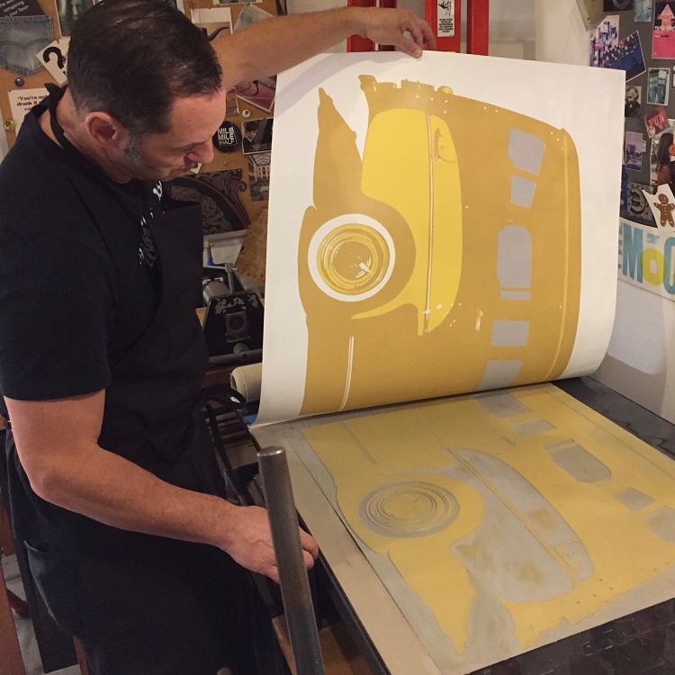 Dave Lefner: 1946 Ford Woodie Linocut Print | People of Print