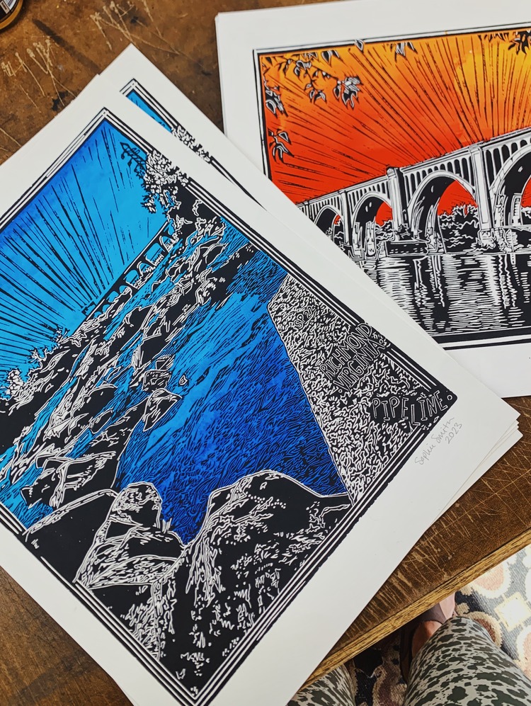 Sophie Printmaking | James River, Linocut to Screen | People of Print